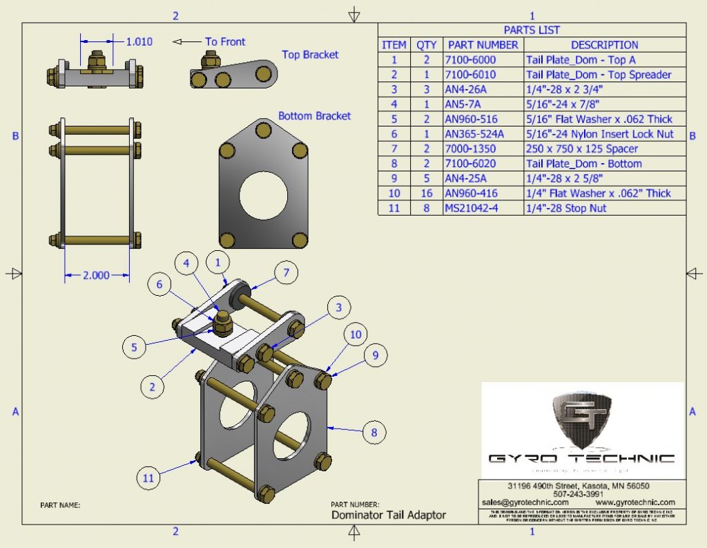 Dominator Tail Adaptor - Gyro Technic - Adaptor GT Tail on Dominator gyro.
